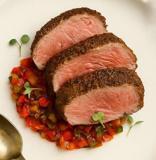 Cumin-Crusted Lamb Rump with Ratatouille - The ChefsNotebooks.com