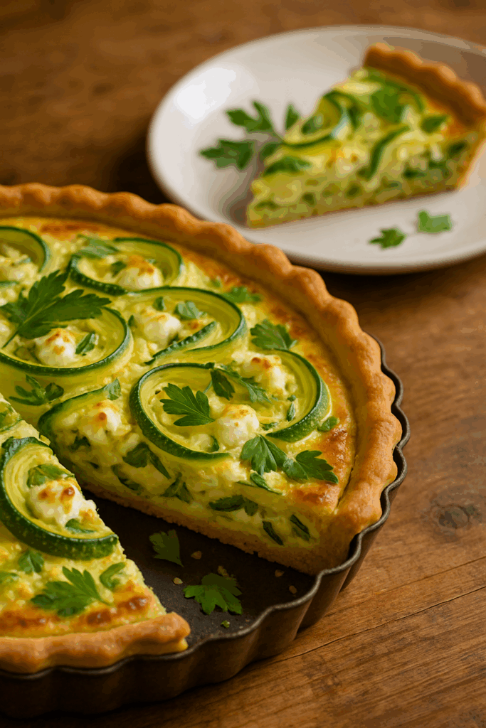 Lovage, Courgette and Goat Cheese Tart - The ChefsNotebooks.com